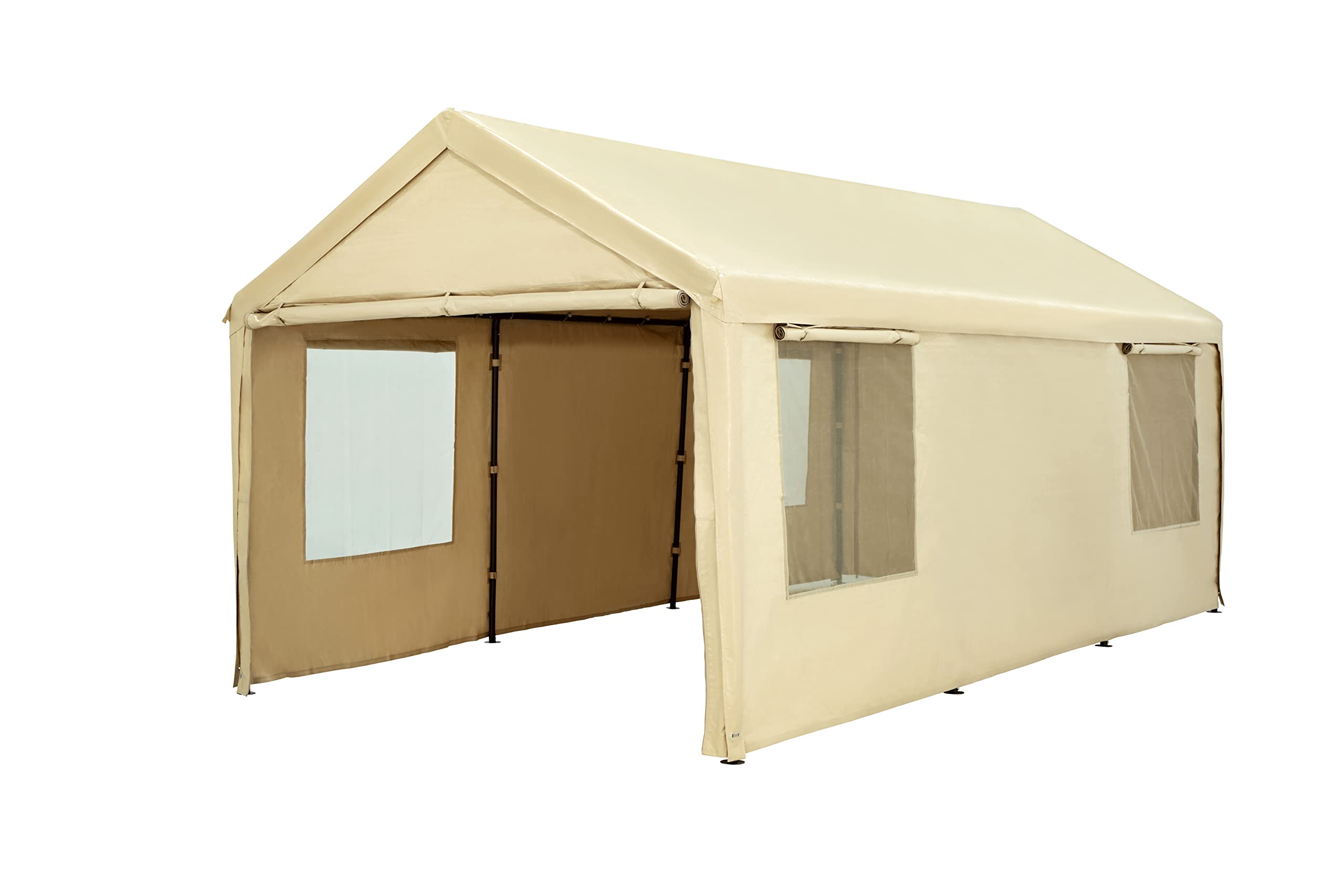 Carport, 10 x 20 ft Heavy Duty Carport with Ventilated Windows, Portable Garage with Removable Sidewalls & Doors, All-Season Car Canopy for Auto, Truck, Boat, SUV, Beige CP01