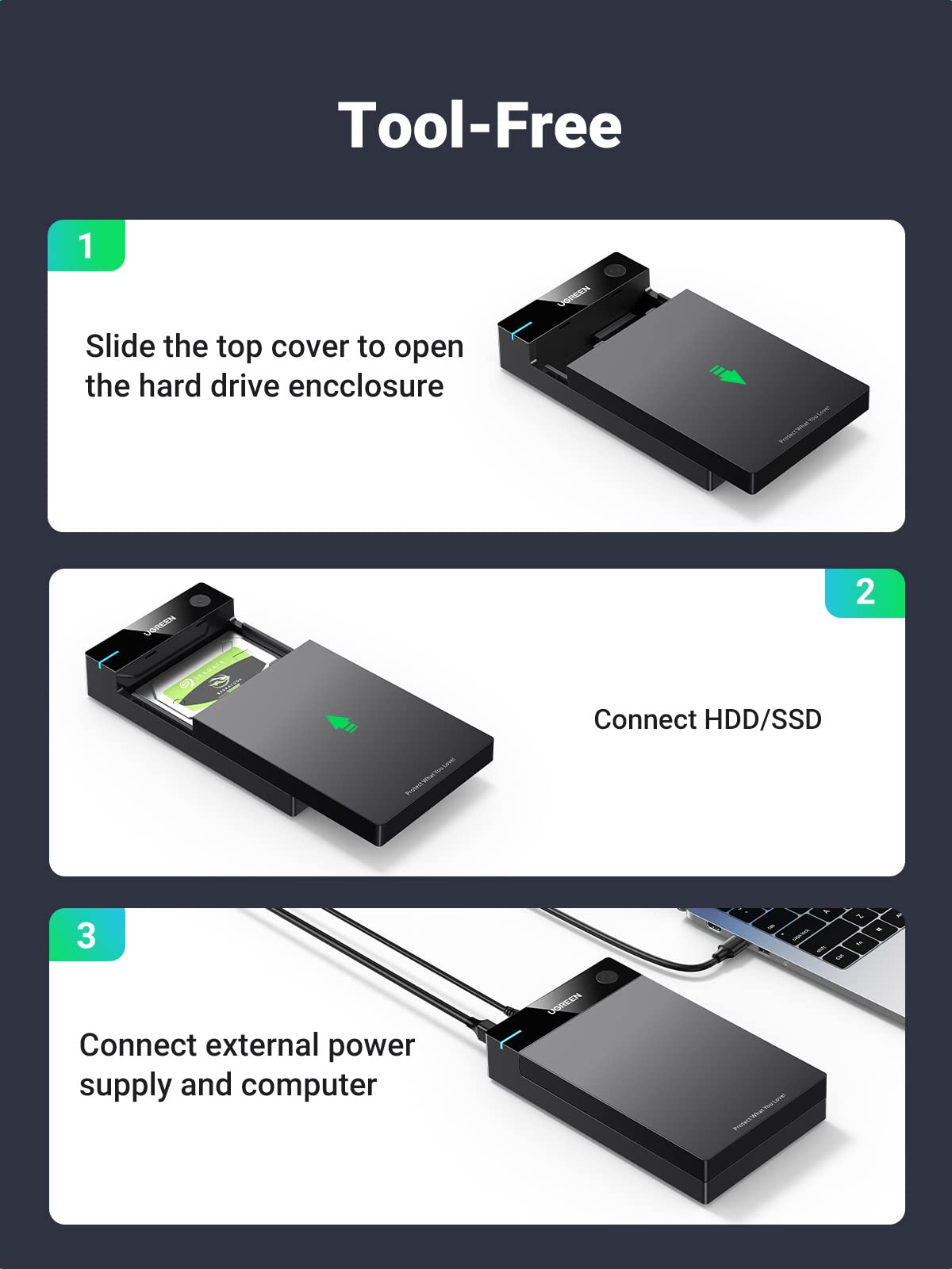 UGREEN External Hard Drive Enclosure for 3.5 2.5 Inch SATA SSD HDD USB 3.0 to SATA III Hard Drive Case with UASP 12V Power Adapter Compatible with WD Seagate Toshiba Samsung Hitachi PS5 Xbox