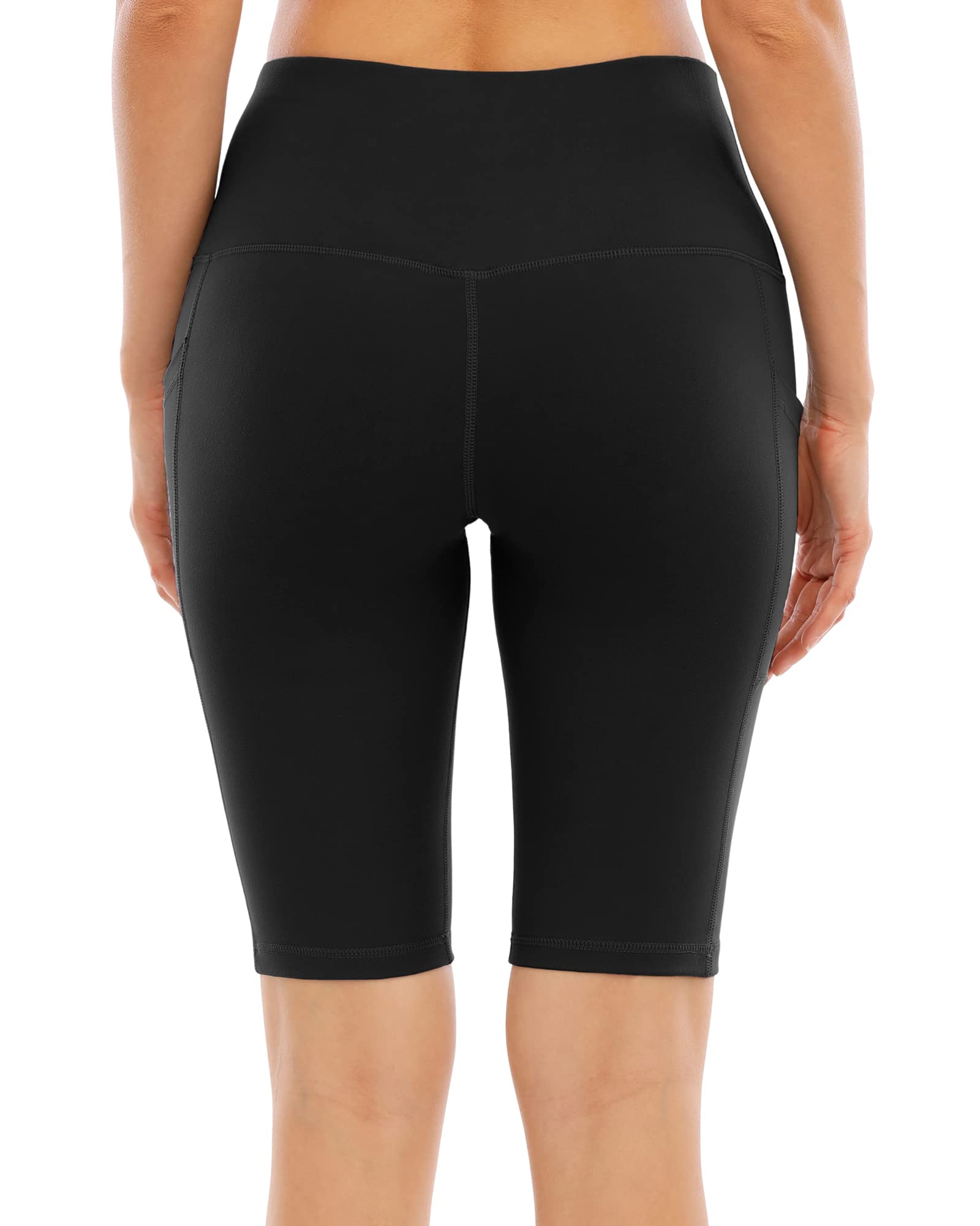 ATHVOTAR Women's High Waisted Biker Shorts with Side Pockets Tummy Control Spandex Shorts (12" Black,XL)