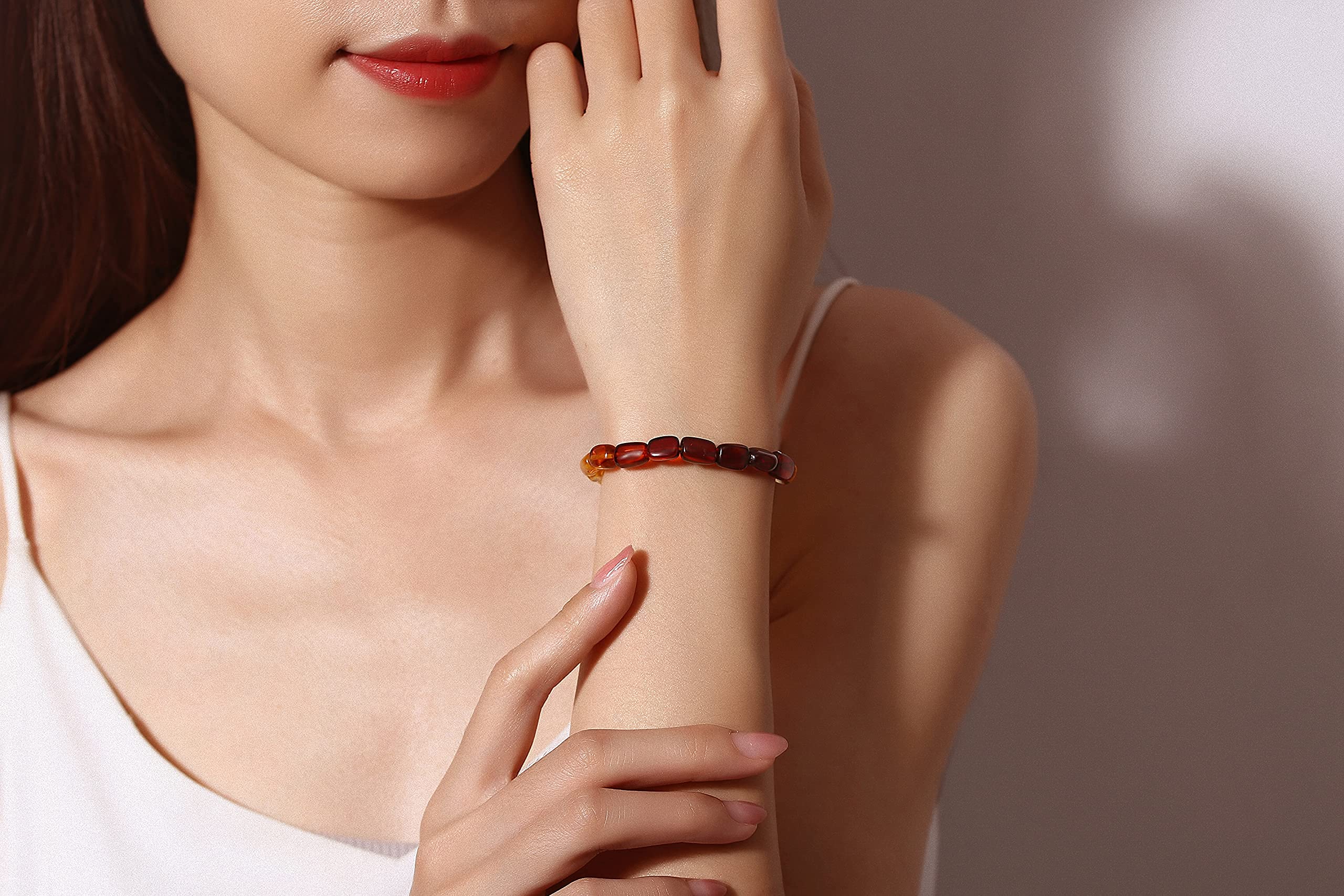Baltic Amber Bracelet Size 6mm+7inches Amber Bracelet for Women (Cherry)