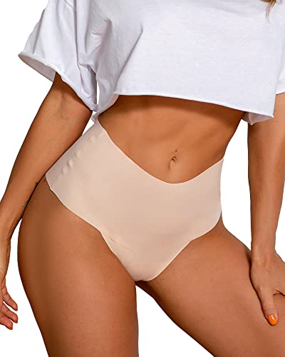 DEANGELMON Women Seamless Thongs No Show Thong Underwear Workout Panties High Waist Tanga Multiple Pack (4P1,M)
