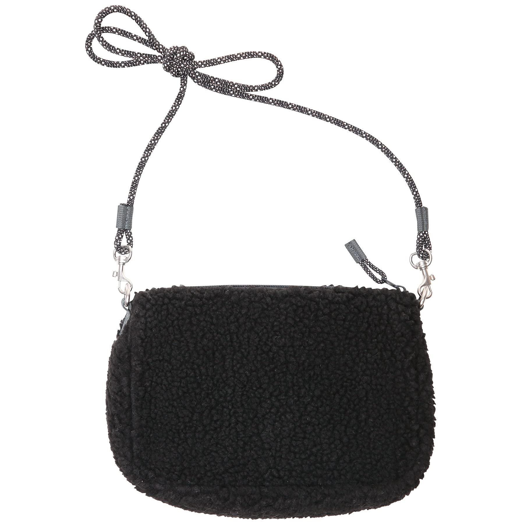 KAVU So Fleecy Crossbody Bag Sherpa Rope Strap Purse-Jet Black