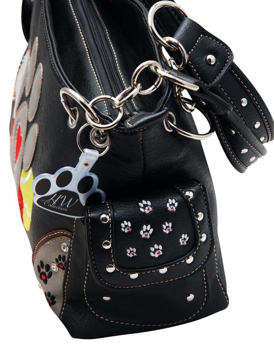 HW Collection Dog Paw Print Handbag Women Shoulder Purse Wallet Set Western Style (Black)