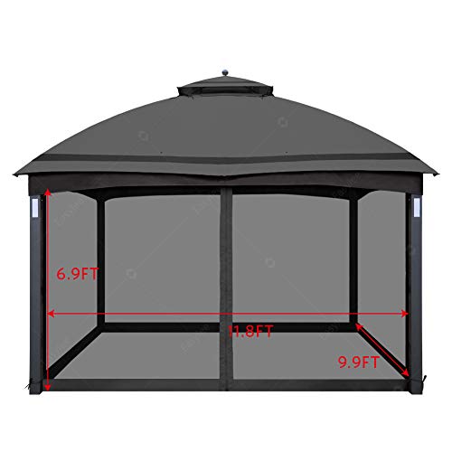 EasyLee Gazebo Universal Replacement Mosquito Netting 10x12, 4-Panel Screen Walls for Outdoor Patio with Zipper, Mosquito Net for Tent Only (Black)