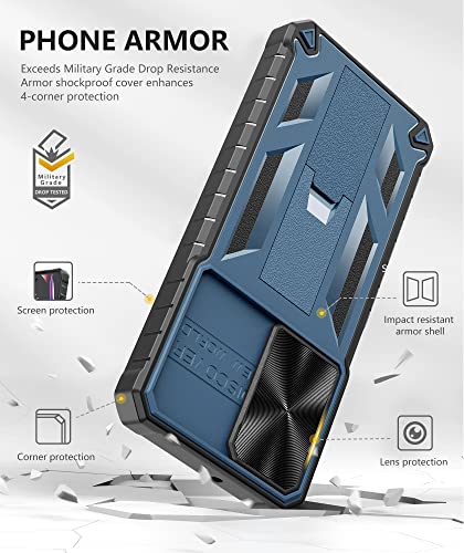 Case for Samsung Galaxy A32 5G: Military-Grade Drop Proof Protection Rugged Protective Shockproof TPU Textured Bumper Armor Design A32 5G Phone Cover with Built in Kickstand & Slide (Blue)
