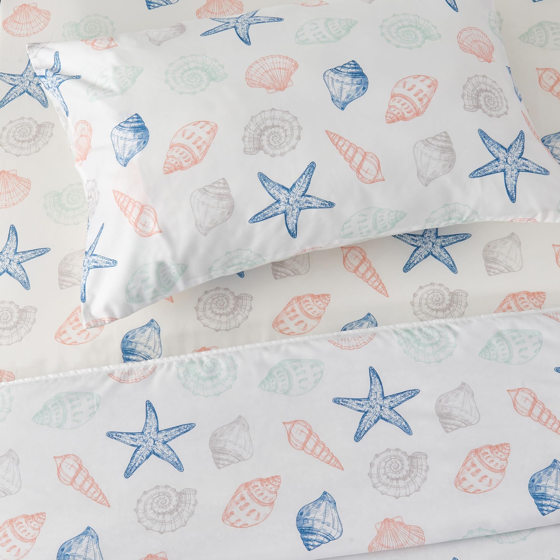 SPIRITUAL COZY Cartoon Twin Sheets for Kids - 3 Piece Cute 3D Beach Shell Printed Twin Sheet Set - 12 Inches Deep Pocket Breathable Boys and Girls Twin Sheets - Soft Kids Sheets with 1 Pillowcase