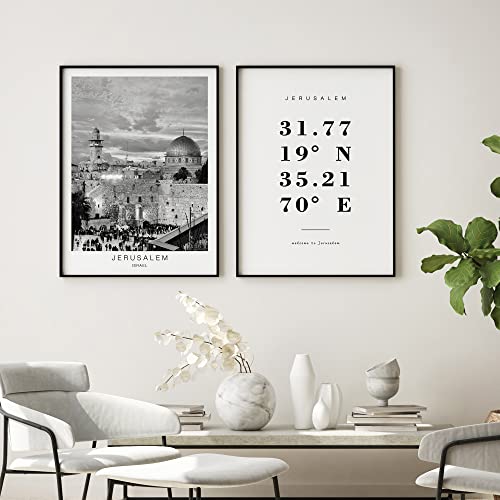 Dear Mapper Jerusalem View Abstract Road Modern Map Art Minimalist Painting Black and White Canvas Line Art Print Poster Art Print Poster Home Decor (Set of 3 Unframed) (12x16inch)