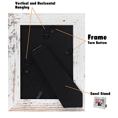 Golden State Art, 5x7 Picture Frame - Country Wood Grain Style - Tabletop Display, Back Hangers for Wall Display - Great for Photos, Gift, Pictures, Wedding, Portraits (2 Pack, White)