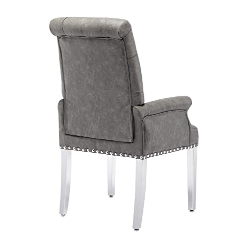 GATOSIG Pu Leather Dining Chairs, Upholstered Tufted Dining Chairs with Stainless Steel Leg, Upholstered Dining Chairs for Kitchen/Bedroom/Dining Room(PU Leather)