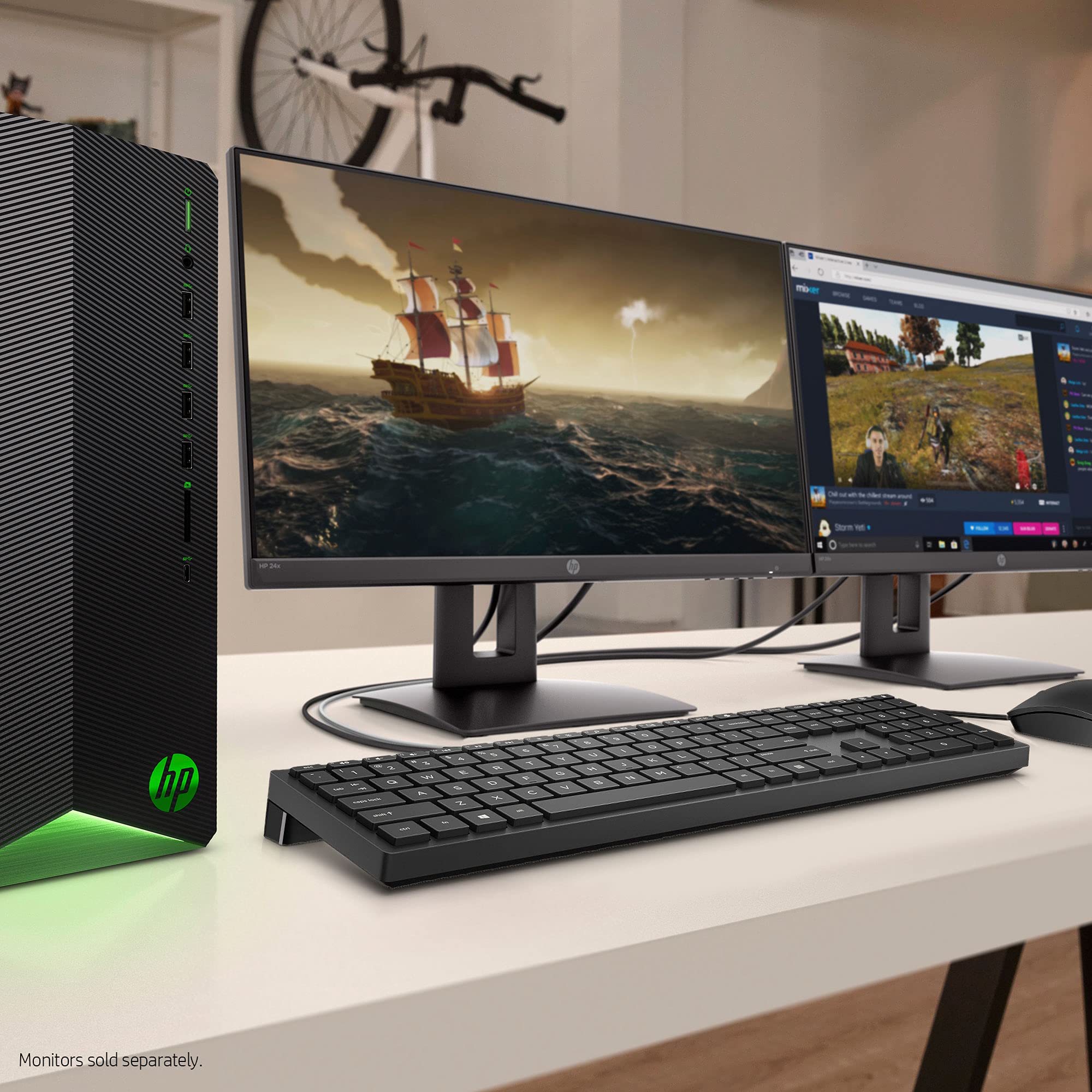 HP Pavilion Gaming Desktop Computer, AMD Ryzen 5 5600G Processor, 32GB RAM, 512GB NVMe SSD, 1TB HDD, Mouse and Keyboard, Windows 10 Home, HDMI Cable