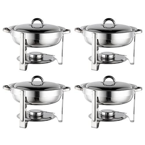 FXTNKYY Chafing Dish,Round Chafing Dish Buffet Set,Stainless Steel Chafers and Buffet Warmers Set,3.5QT Chafing Dishes with Lid & Holder,Food Warmers for Parties Buffet/Home Party (4 Pack)