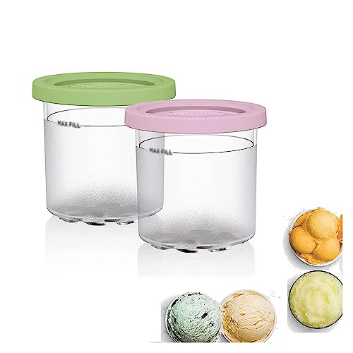 EVANEM 2/4/6PCS Creami Deluxe Pints, for Creami Ninja,16 OZ Creami Pint Airtight,Reusable Compatible with NC299AMZ,NC300s Series Ice Cream Makers,Pink+Green-2PCS