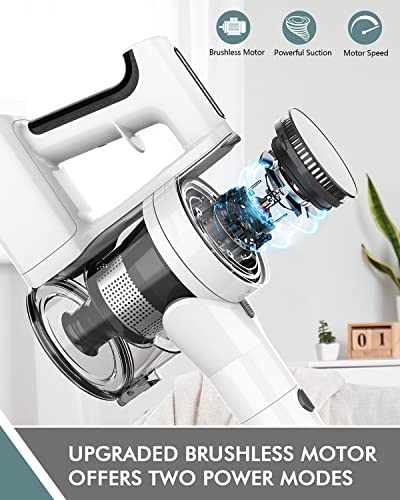Fykee Cordless Vacuum Cleaner, Cordless Vacuum with Large Dust Cup and 80,000 PRM Brushless Motor, Stick Vacuum Cleaner with Large Detachable Battery up to 35 mins Run Time