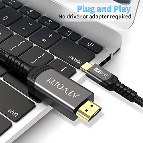 Atvoiti USB C to HDMI Cable 6.6ft, USB Type-C to 4K HDMI Braided Cable [Thunderbolt 3/4 Compatible] for MacBook Pro/Air, Pixelbook, Surface Pro, Pad Pro, Dell XPS, G,alaxy S20 S10+ and More
