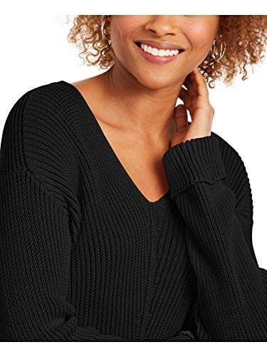 CHARTER CLUB Womens Black Textured Solid Long Sleeve V Neck T-Shirt Sweater Size XS