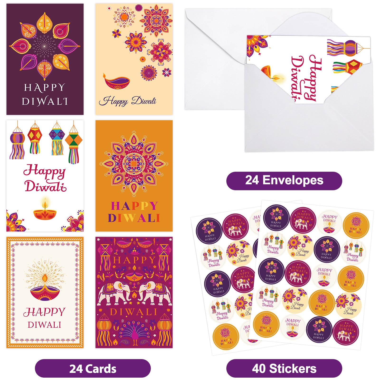 ceiba tree Happy Diwali Cards Assortment Diwali Greeting Cards Bulk with Envelopes