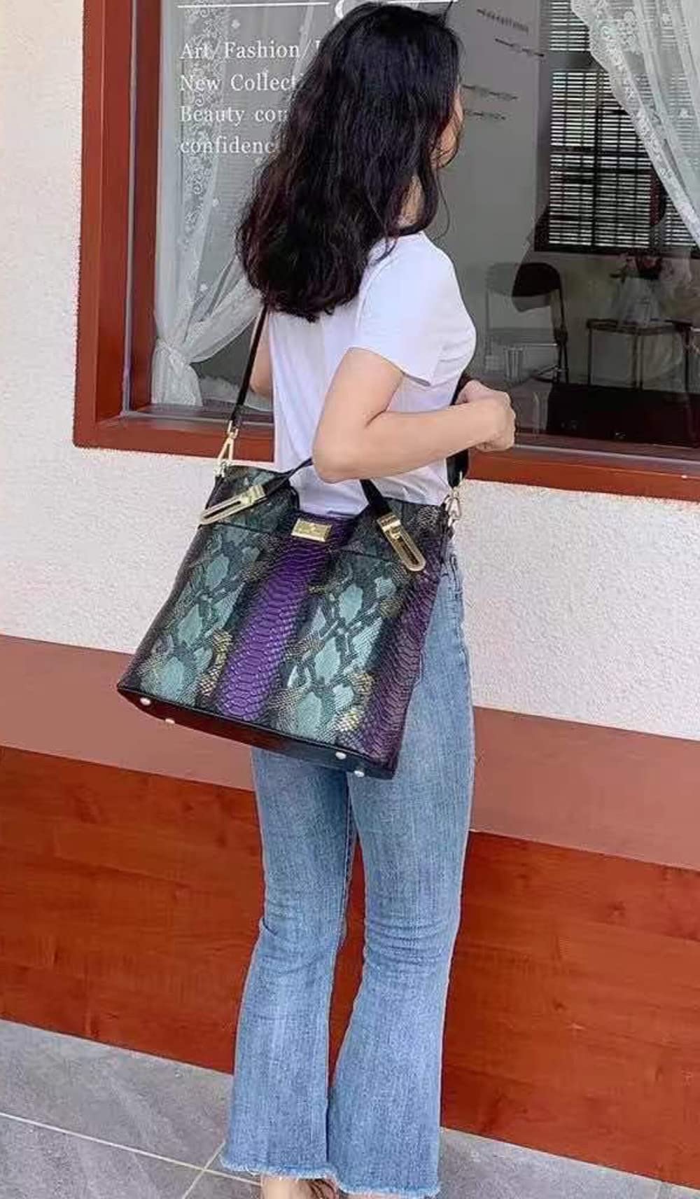 Shirt Luv Large Women's Top Handle Satchel Handbags Leather Chain Bag Purses Serpentine Tassel Shoulder Messenger Bags (Purple)