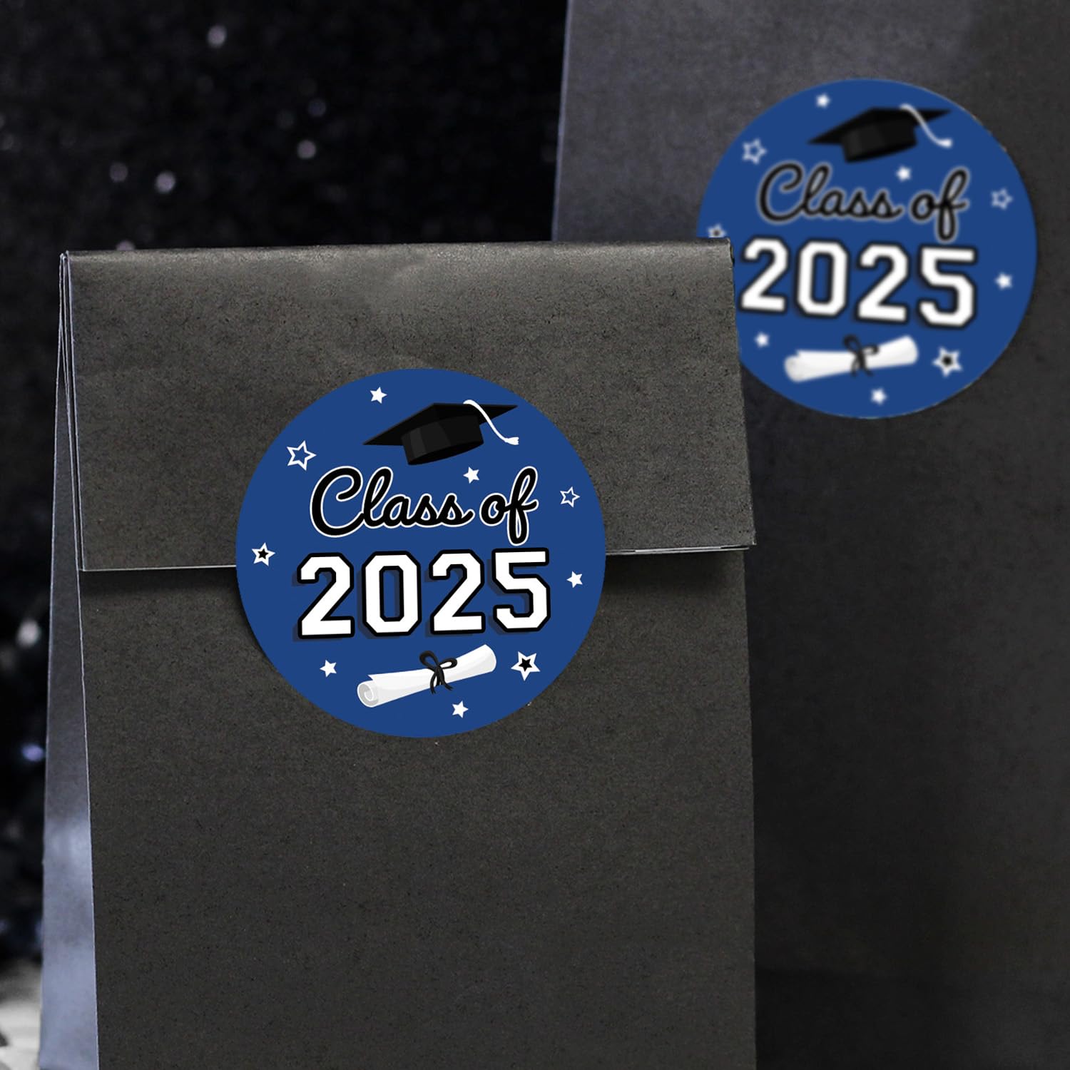 Graduation Class of 2024 Party Favor Stickers, Graduation Stickers for Envelopes, Bag Seals - 1.75 in. Round - 40 Labels (Gold Blue)