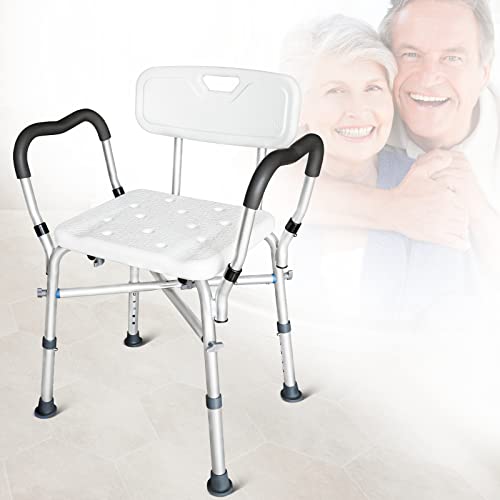 Bath Chair with Arms, Medical Shower Seat, Bariatric Bath Stool Safety Shower Bench with Reinforced Crossing bar for Elderly, Adults, Disabled