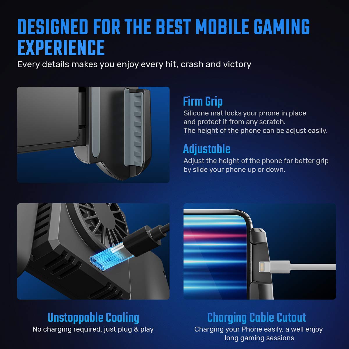 IFYOO Mobile Game Controller + Active Cooling Fan Phone Radiator Grip, Compatible with iPhone/Android Phone, For PUBGG/Fortnitee/Call of Duty Mobile Games, Cooler Gaming Case Triggers L1R1 Buttons