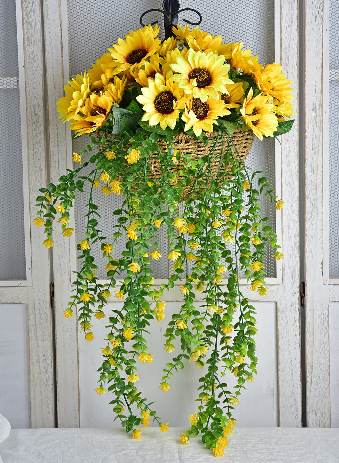LSKYTOP 6 Bunches Artificial Sunflower Bouquet,Silk Sunflowers Fake Yellow Flowers for Sunflower Floral Arrangement Home Decor
