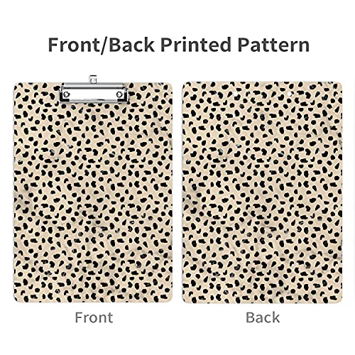 Cute Clipboard with Designs Wood A4 Letter Size Hardboard Office Clipboards, Retractable Hole for Hanging Decorative Clip Board - Cheetah Spots(12.4" x 8.9")