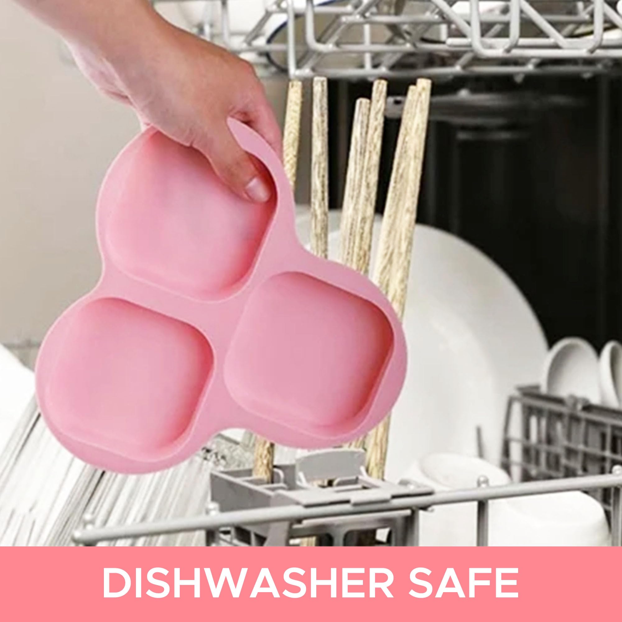 Non-Stick Air Fryer Pancake Maker, Reusable Air Fryer Egg Pan, Egg Poacher, Air Fryer Accessories, For Egg Sandwich, Hamburger, Muffin, Pancake (Square Silicone Pancake Egg Mold-3 cavity (Pink&Gray)