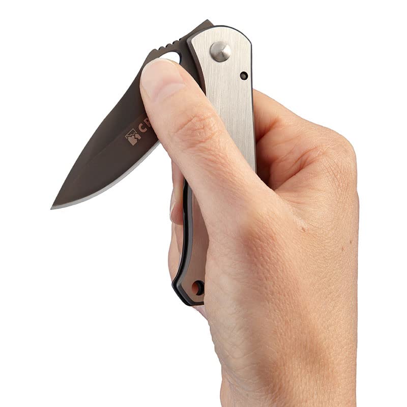 CRKT Pazoda EDC Folding Pocket Knife: Everyday Carry, Gray Ti Nitride Blade, Thumb Slot, Liner Lock, Stainless Handle, Pocket Clip 6480