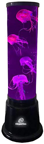 Elegantoss LED Round Jellyfish Lava Lamp with 7 Color Changing Light Effects, Remote. A Sensory Synthetic Jelly Fish Aquarium Tank 14 inches Tall Mood Lamp.
