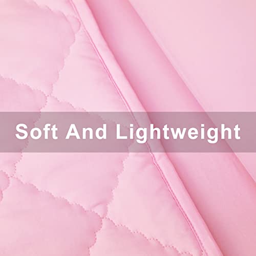 FLXXIE 4 Pieces Microfiber Toddler Bedding Set, Super Soft and Breathable Crib Sheet Set, Includes Quilted Comforter, Flat Top Sheet, Fitted Sheet, Envelope Pillow Case for Boys and Girls, Pink