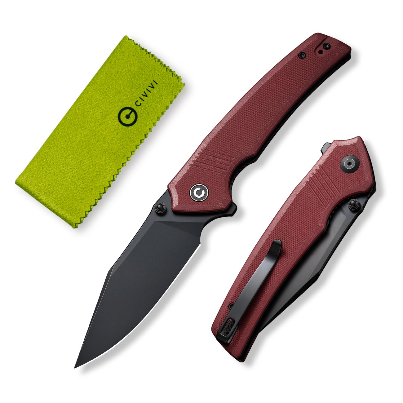 CIVIVI Tranquil Folding Pocket Knife for EDC, 3.7'' Swedish 14C28N Blade, Ergonomic Grip, Solid Liner Lock, Reversible Pocket Clip C23027-2(Burgundy)