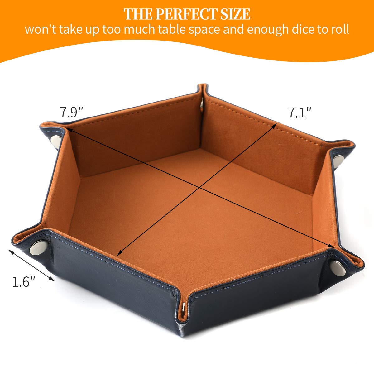 Grajar 2 Pcs Portable Folding Dice Rolling Tray Set for RPG DND Table Games - PU Leather and Velvet Holder Storage Box - Navy Blue and Camel