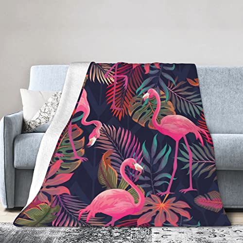 Gbuzozie Fleece Blanket Tropical Pink Flamingos Palm Leaves Lightweight Ultra-Soft Micro Throw Blanket for Sofa Couch Bed Camping Travel - Super Soft Cozy Microfiber Blanket 80"X60"