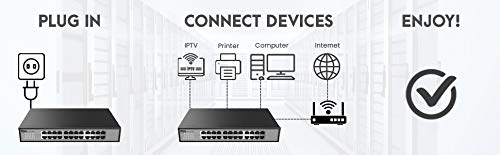 Netis ST3124GS 24 port Unmanaged 10/100/1000M Gigabit Switch, Desktop Ethernet Splitter, Ethernet Hub, Plug and Play, Fanless Quite, Traffic Optimization, Sturdy Metal Desktop size, expandable to standard 19 inch rack mount with included mounting bracket,