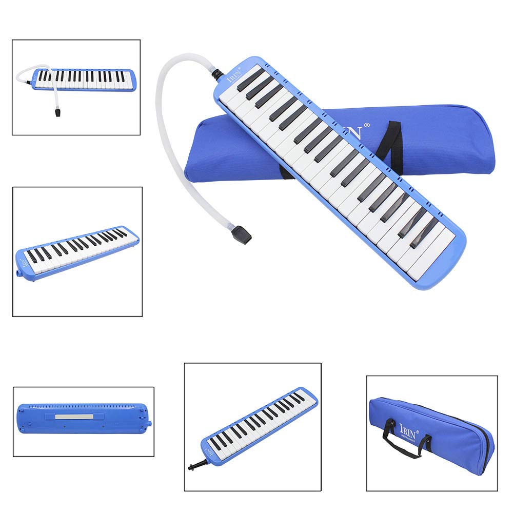 Key Mouth Piano Melodica ABS Keyboard Musical Accordions Instrument with Carrying Bag Strap Mouthpiece Portable Blowpipe & Blowpipe Student Class Harmonica with Bag Adults Gift (37 Keys, Blue)
