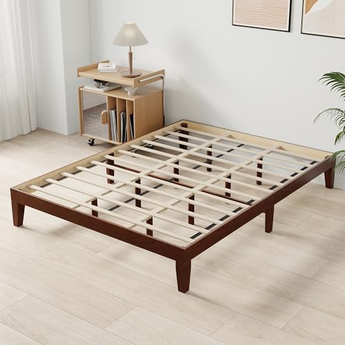 COLAMY 12 Inch Wood Platform Bed Frame,Sturdy Queen Size Bed Frame with Wood Slat Support, No Box Spring Needed, Easy Assembly, Espresso