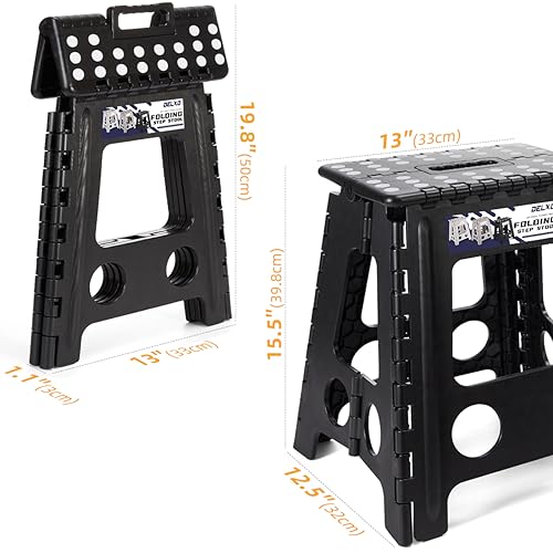 Delxo 16” Folding Step Stool in Black,1 Pack Premium Heavy Duty Foldable Stool for Adults,Portable Collapsible Plastic Step Stool,Non Slip Folding Stools for Kitchen Bathroom Bedroom Up to 400LBS