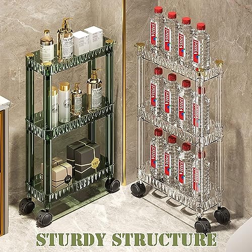 DARZYS Rolling Cart Storage cart Multifunction Moving Small Carts Slide Out Mobile Shelving Unit Cart with Wheels, 8" Dx6.2 Wx25.6 H Green