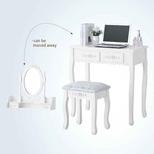 Dressing Table, 4 Drawers with Mirror Makeup Dressing Table Set White Bedroom Dressing Furniture, Small Vanity Table for Bedroom, White Vanity Desk,Small Vanity CYJCFCDUS