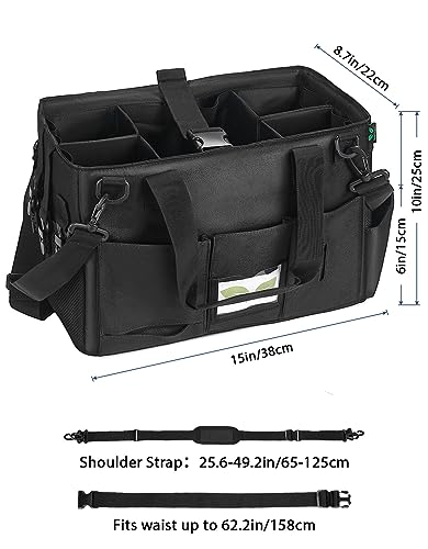 F40C4TMP Double Leaves Large Wearable Cleaning Caddy Bags for Housekeepers, Cleaning Supplies Organizer, Tools Tote with Handle for Housekeeping and Car Storage, Black