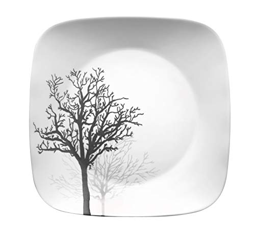 Corelle Vitrelle 18-Piece Service for 6 Dinnerware Set, Triple Layer Glass and Chip Resistant, Lightweight Square Plates and Bowls Set, Timber Shadows
