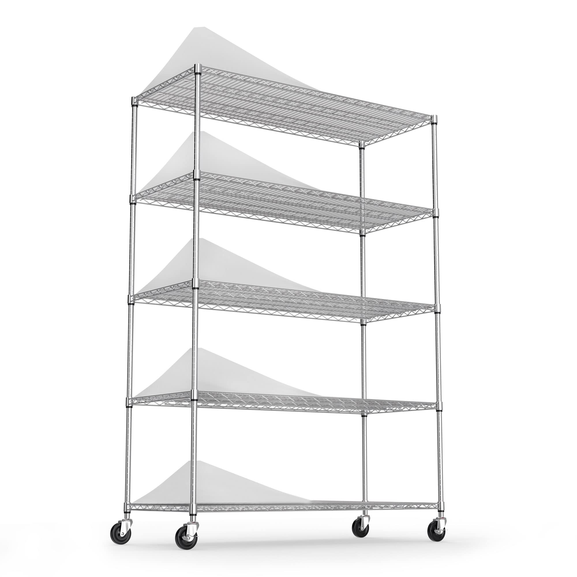 pouseayar 5 Tier 6000lbs Capacity NSF Metal Shelf Wire Shelving Unit, Heavy Duty Adjustable Storage Rack with Wheels & Shelf Liners for Commercial Grade Utility Steel Rack, 82" H x 48" L x 24" D