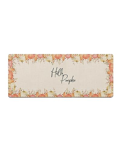 Elegant Flower Pumpkins Bath Mat for Tub,Non Slip Bathroom Floor Runner Rug Quick Dry & Absorbent Diatomaceous Earth Shower Sink Kitchen Washable Doormat,Fall Aesthetic Eucalyptus Leaves 20"x47"