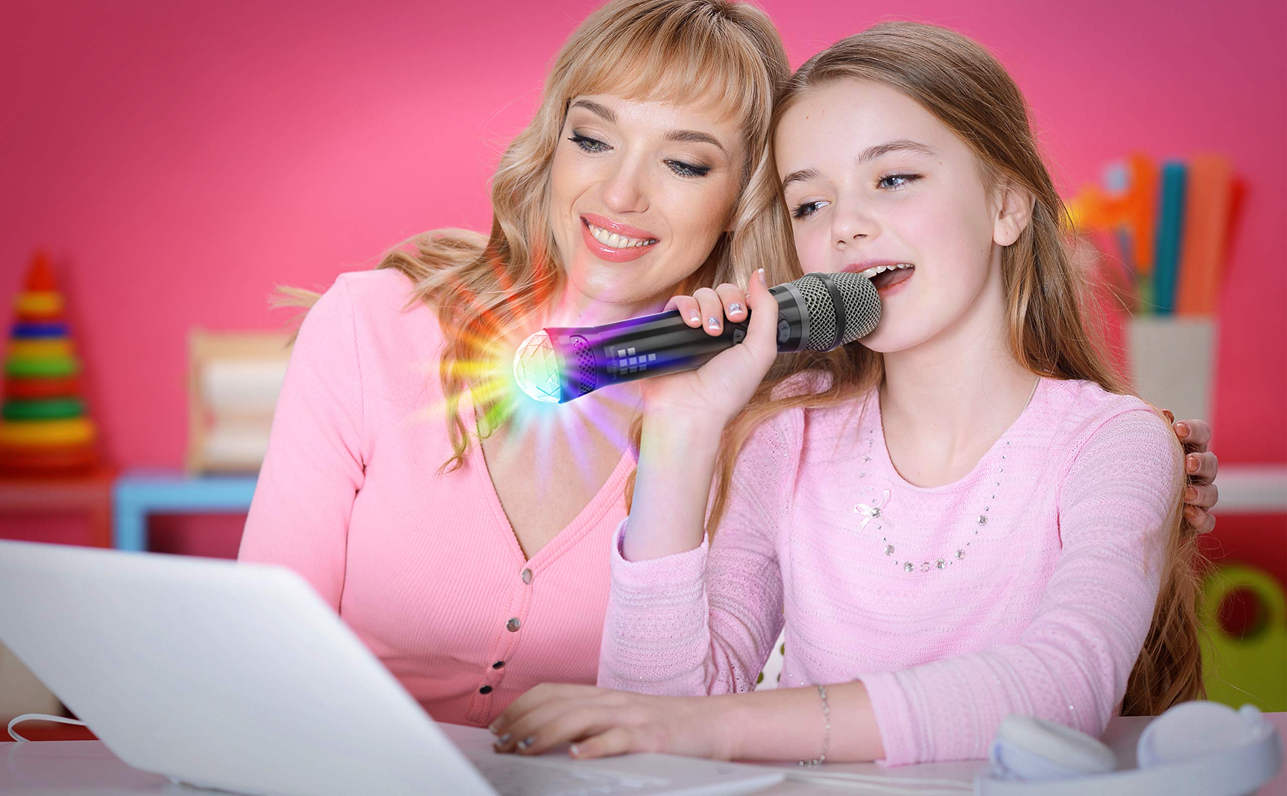 iHome Sound Factory Bluetooth Karaoke Microphone with LED Disco Party Lights,Portable Bluetooth Speaker Compatible with Apple Samsung Siri and Google Assistant,Wireless Microphone for Karaoke Fun