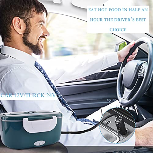 COROTC Electric Lunch Box,1.5L 3 In 1 Portable Food Warmer Lunch Box For Car And Home, 12v 24v & 110v Heated Lunch Box Includes Removable 304 Stainless Steel Tray Spoon & Fork And Carry Bag¡