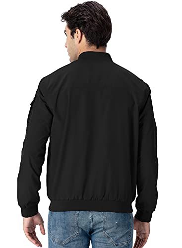 Gopune Men's Windproof Bomber Jackets Lightweight Running Windbreaker Outdoor Golf Fashion Coat Black,XL