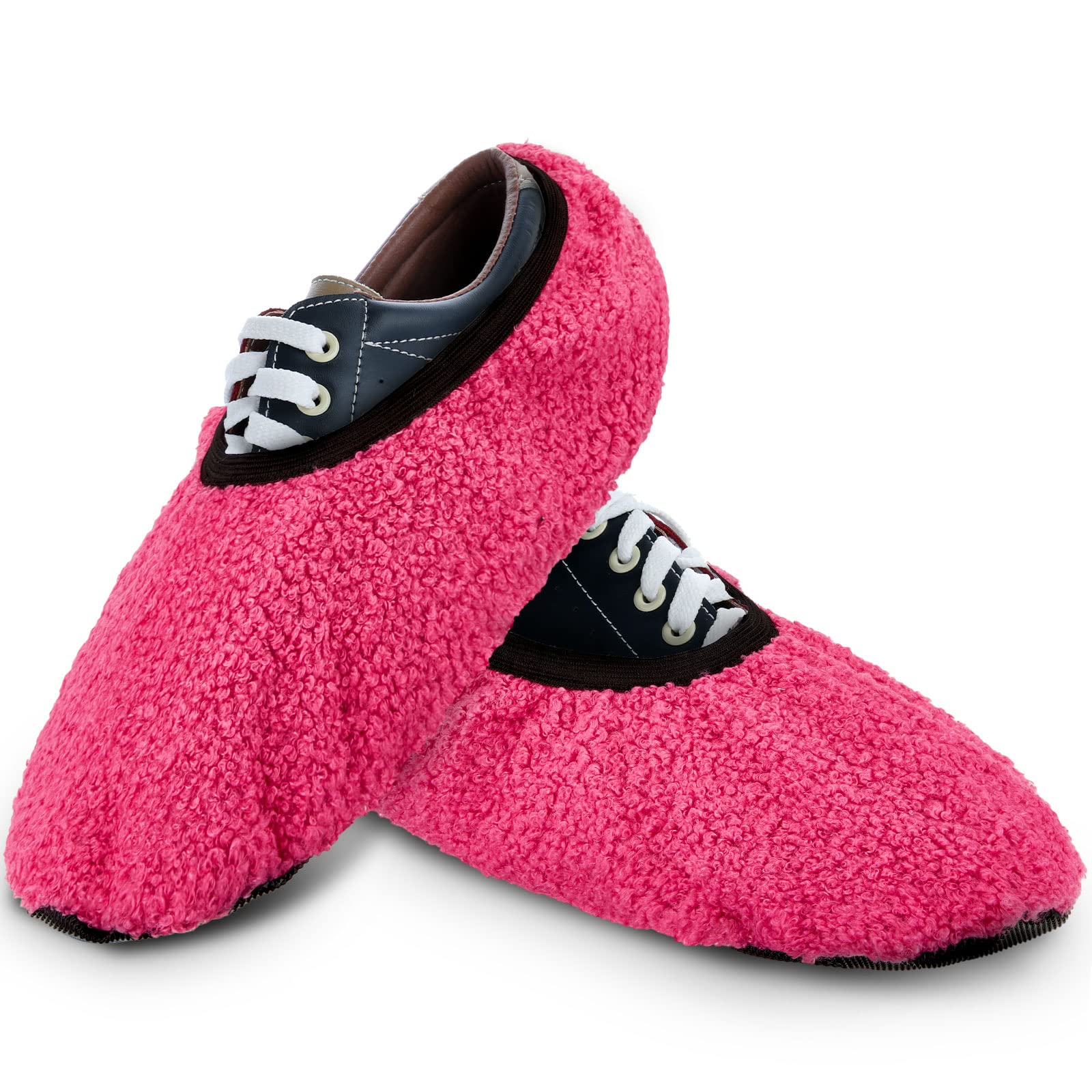 Zhanmai Pink Fuzzy Bowling Shoes Covers Women's Reusable Non Slip Bowling Shoes Protector Washable Boot Cover Soft Foot Covers for Bowling, Household, Office, Laboratory, Size 7-8.5
