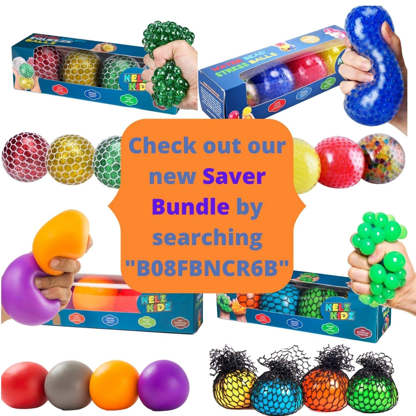 KELZ KIDZ Durable Mesh Squishy Balls Fidget Toy with Exclusive Sewn Mesh! (4 Pack Gift Pack!)