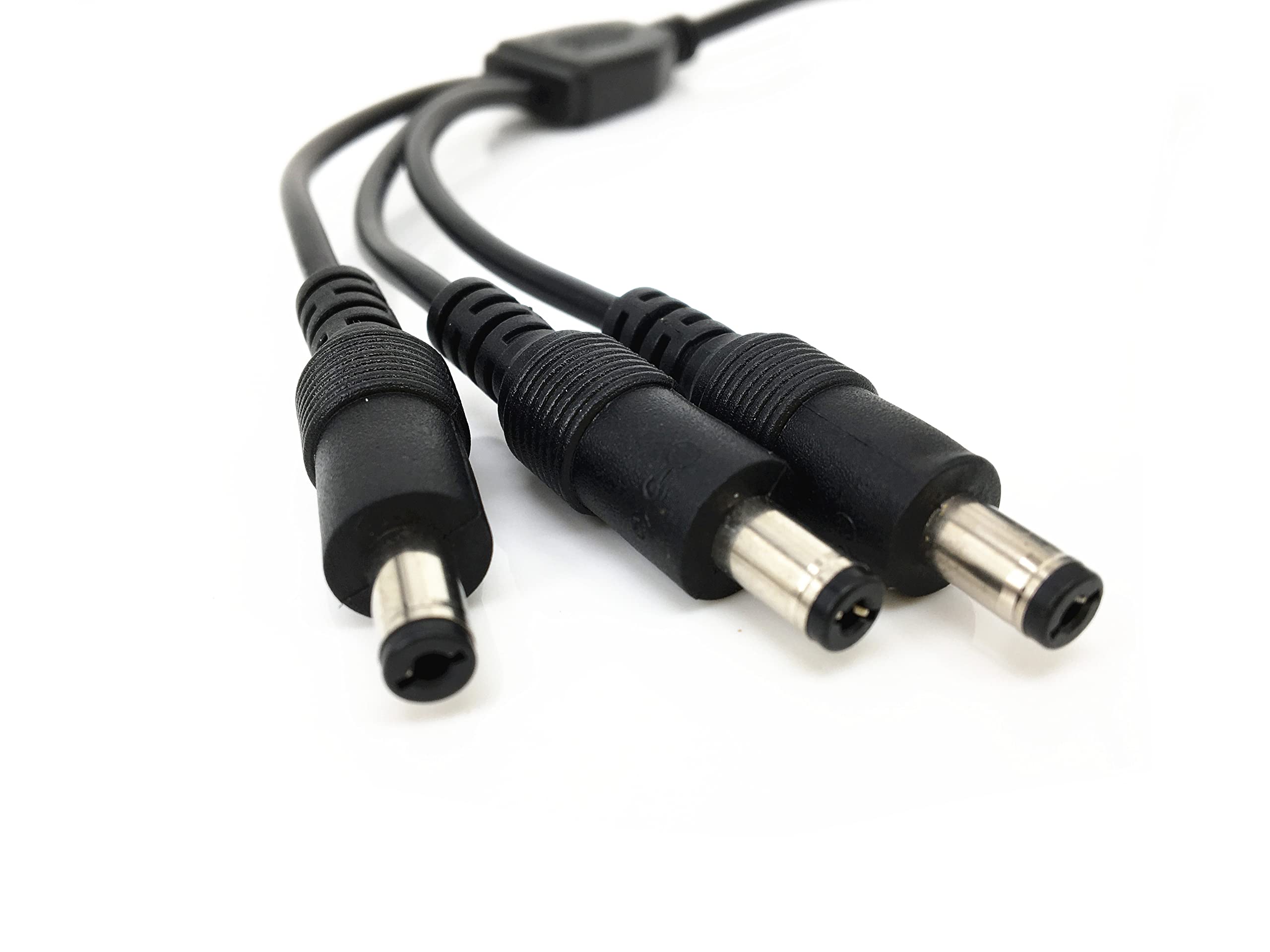 HUALAND 2 Pack Black 1 Female to 3 Male 5.5mm X 2.1mm CCTV DC Power Supply Splitter Cable