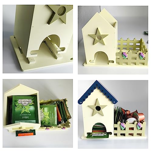 ECOGREDA Tea Bag Organizer for Tea Box, Fun Housewarming Gift,Wooden Tea Bag Holder with Garden, Tea Storage for Tea Bags, Sugar, Sweeteners and Small Items